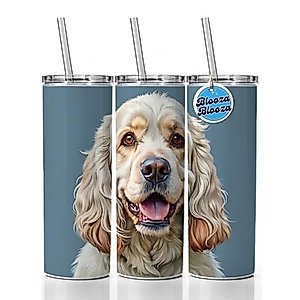 Clumber Spaniel Dog Illustration Skinny Tumbler 20oz with Straw Insulated Water Bottle Gift