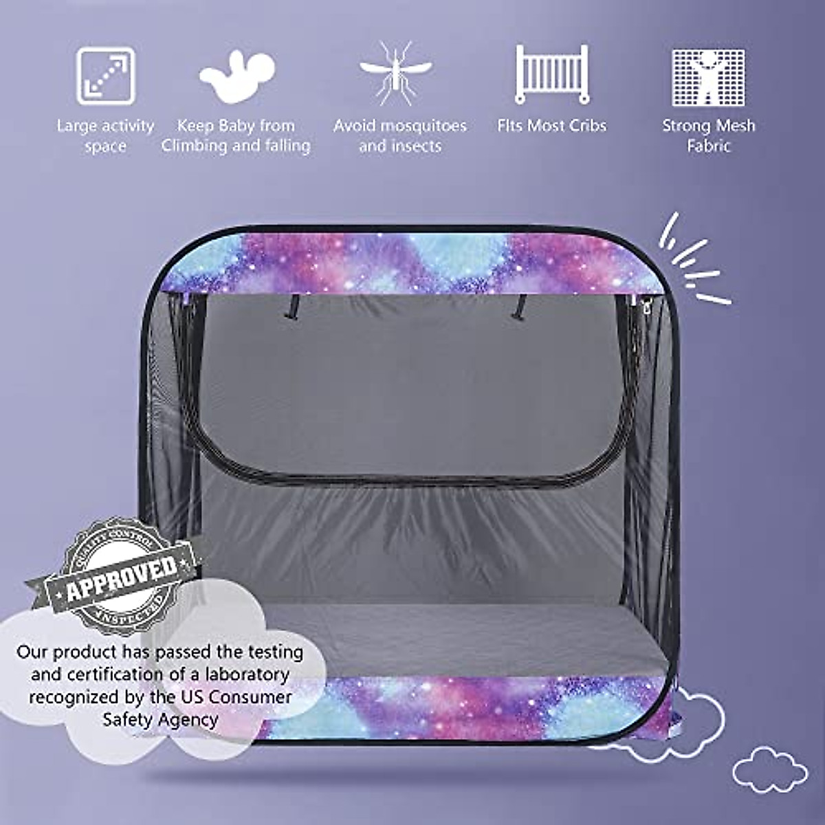 Porayhut Portable Baby Crib Net Safety Mesh Tent,Pop up Infant Mosquito Net, See Through Canopy Netting Cover for Baby&Toddler to Keep Baby from Climbing Out.