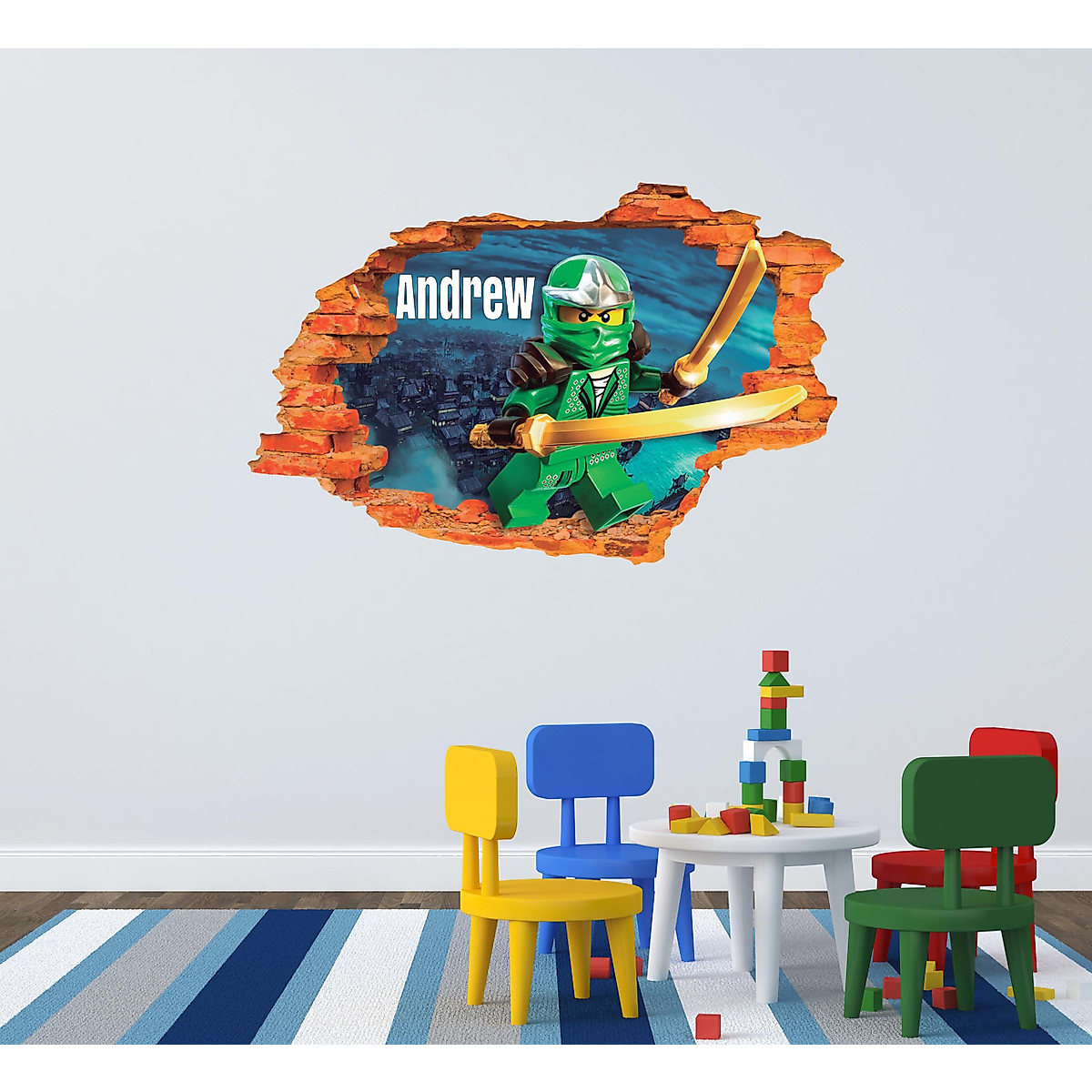 Ninja Custom Name Wall Decal- Personalized Ninja Name Wall Sticker - 3D Wall Effect - Wall Decal for Home Nursery Decoration (Wide 20"x13" Height Inches)