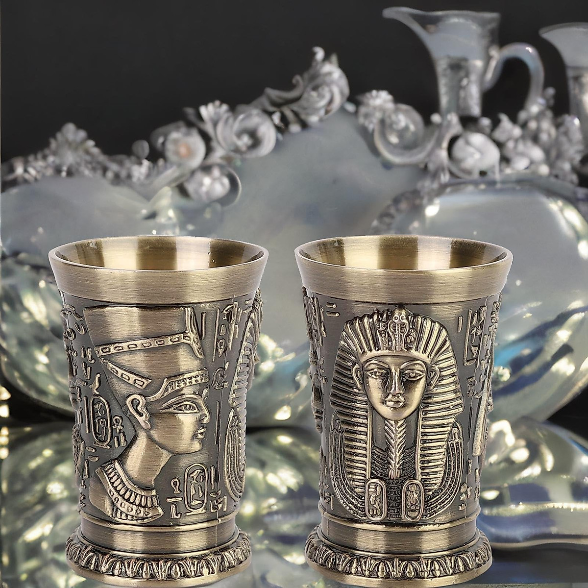 Shot Glass, Metal Vintage Egyptian Shot Glass Sun God Pattern Creative Wine Shot Glass Personalized Sip Glass Whiskey Shot Glass Metal Wine Shot Glass Bronze Whiskey Wine Cup for Home Bar