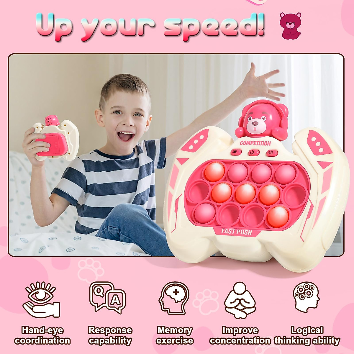 SuperMomo Upgraded Pop Fidget Kids Games Toys 13Pcs Buttons, Handheld Game for Kids 3-8, Fast Push Machine, Bubble Stress Pop Light Up Game, Birthday Gifts for 3-12 Year Old Boys, Girls, Teens - Red