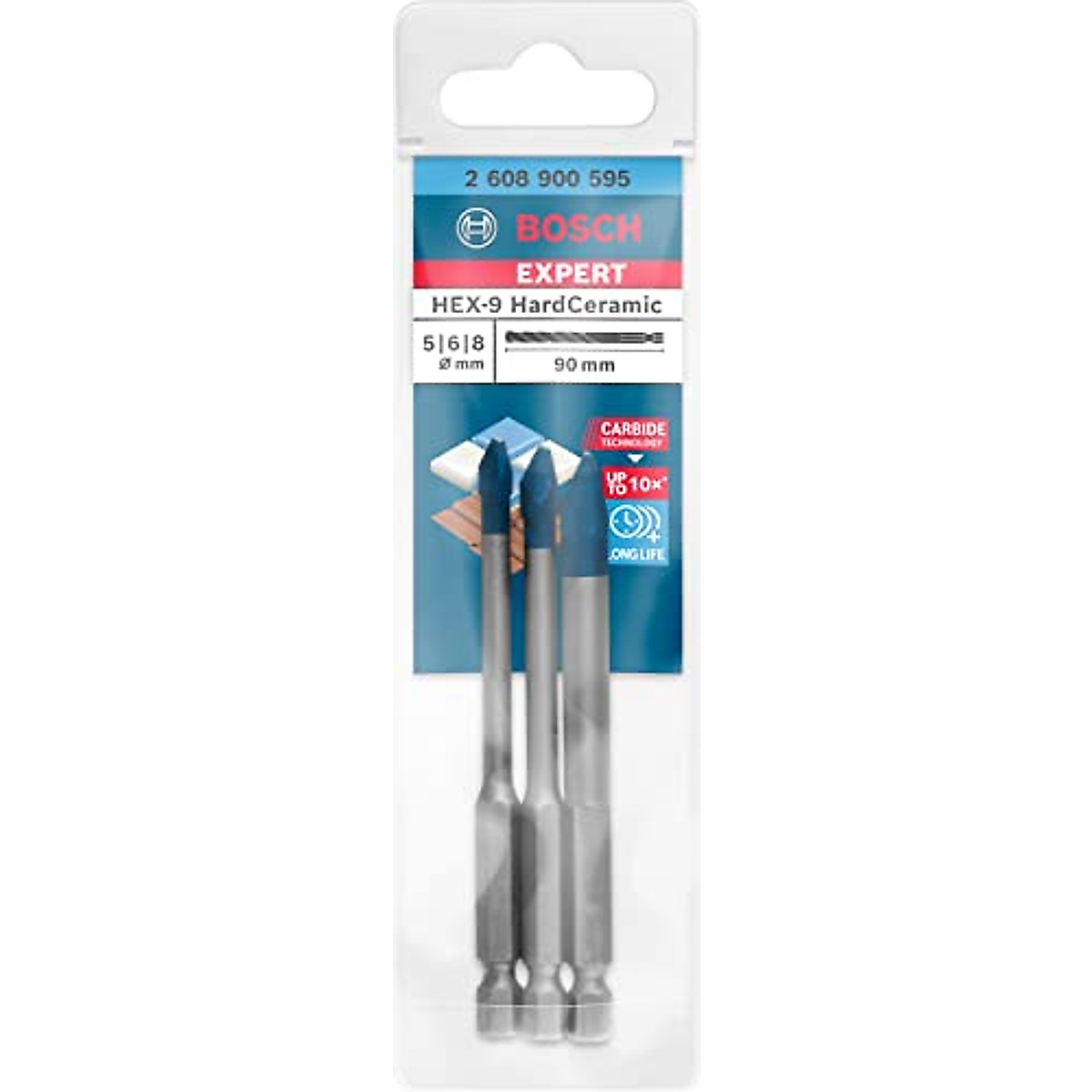 Bosch 3X Expert HEX-9 Hard Ceramic Drill Bit Set (for Hard Tiles, Soft Tiles, Ø 5-8 mm, Professional Accessory Impact Drill/Driver, Rotary Drill/Drivers)
