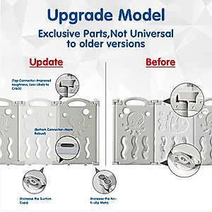 Albott Baby Playpen, Upgraded 18 Panels Foldable Baby Fence with Game Panel and Safety Gate, Adjustable Shape, Portable Baby Play Yards for Children Toddlers Indoors or Outdoors (Grey+White, 18 Panel)