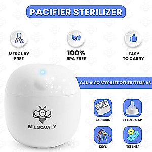 BEESQUALY Portable UV Light Sterilizer and Sanitizer Box, UV-C Cleaner Box for Pacifiers and More, 99.99% Sterilization Rate, USB Rechargeable, White