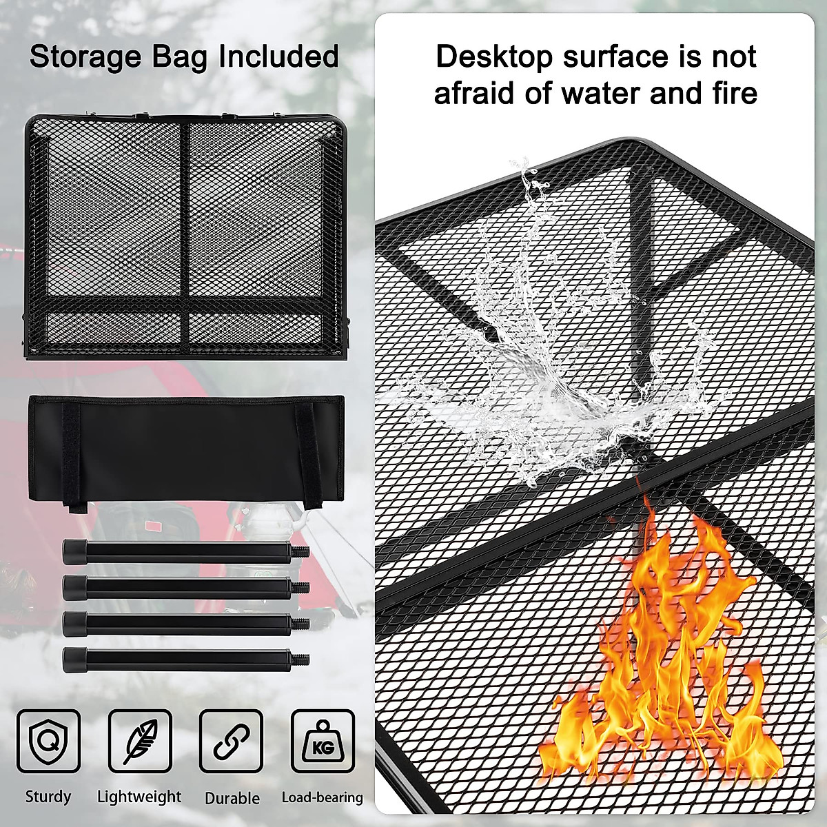 Grovind Folding Grill Table Camping Table with Mesh Desktop, Lightweight 3 FT Metal Table for Outside, Height Adjustable Portable Grill Table for Camping, Picnic, Beach and BBQ, RV