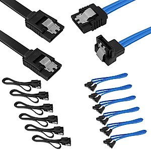 DaKuan Set of 12, Straight and 90 Degree Right-Angle SATA III Cable 6.0 Gbps with Locking Latch, SATA III Cable (6X Black, 6X Blue)