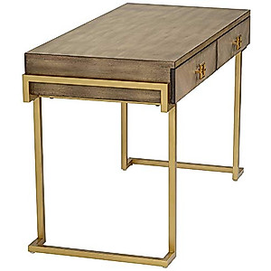 Coast to Coast Wheaton Modern Metal Ash Wood Rectangular Writing Desk 49 1/2" x 23" with 2-Drawer Gold Brown Open Leg for Living Room Bedroom Bedside Entryway House Balcony Office Bathroom