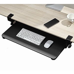 VONDETYR Clamp-on Rotating Computer Keyboard and Mouse Tray, Slide Out with Sturdy C-Clamp Mount,Ergonomic Typing, Black