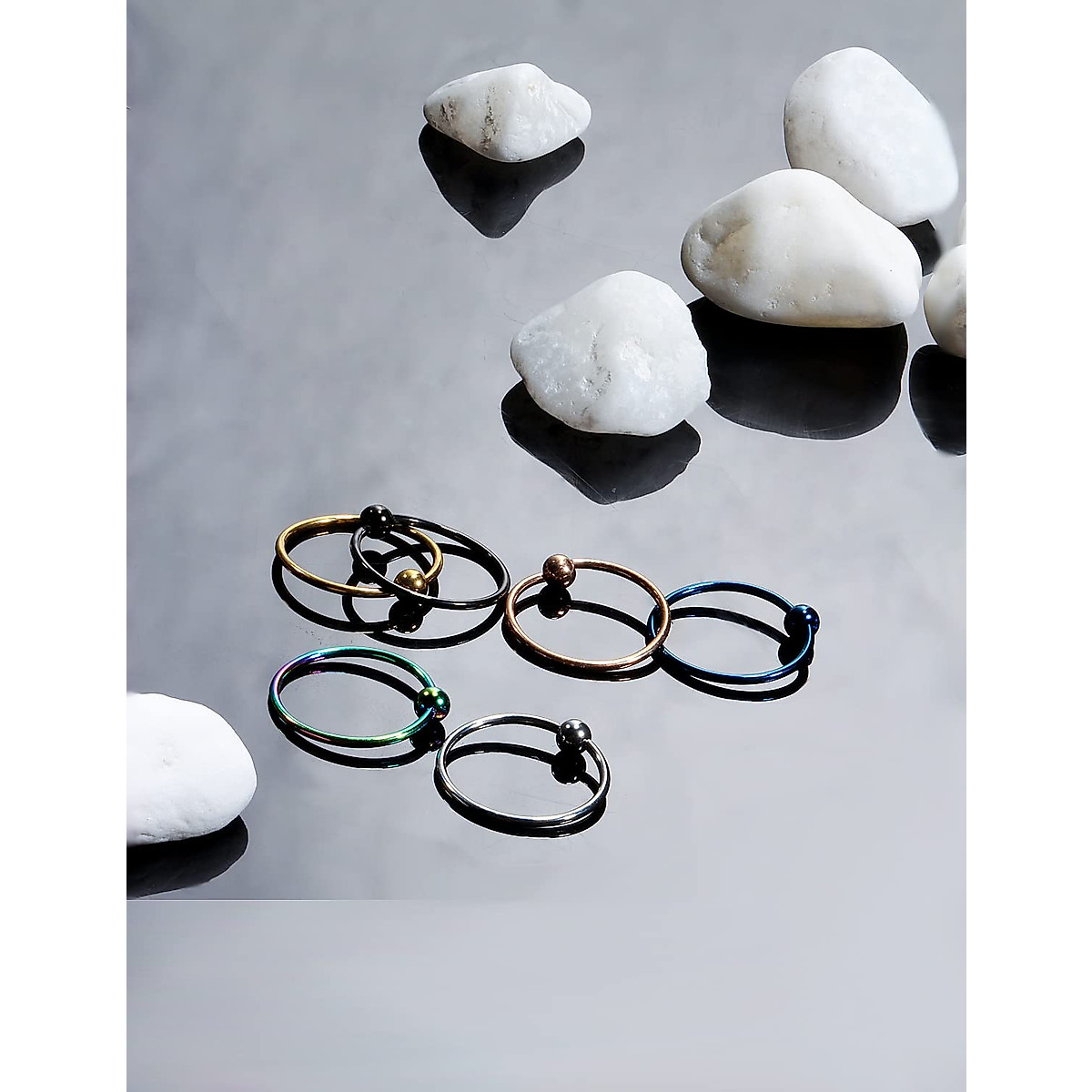 Yaalozei 22G Nose Rings Hoops Piercing Jewelry Women Stainless Surgical Steel Captive Bead Septum Nose Eyebrow Lip Smiley Rings Tragus Cartilage Helix Rook Daith Earring Hoop Piercing Jewelry Men 8mm