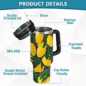 Selerdon 40 oz Tumbler Mangos with Handle and Straw Lid Vacuum Stainless Steel Insulated Water Bottle Travel Mug Car Cup Holder Friendly BPA Free for Gym Travel Office