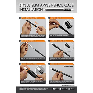 Ztylus Slim Metal Apple Pencil Protective Case: Retractable Tip Protection, Aircraft Grade Aluminum, Built-in Clip, Secures Cap Holder for iPad Pro 12.9", 10.5", 9.7" Apple Pencil (Black)