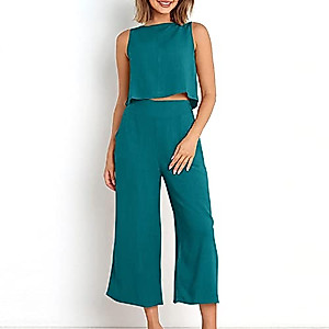 JDHUFEI Summer Sets for Women 2023 Fashion Vacation Outfits for Women Solid Color Blouse and Loose Wide Leg Pants Set