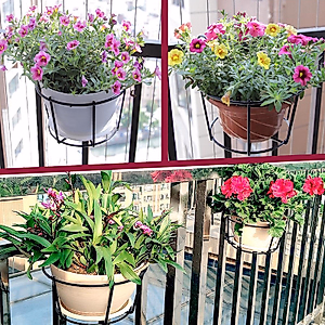 4 Pack Round Hanging Railing Planters, Flower Pot Holders, Metal Pot Plant Basket, Shelf containers for Indoor and Outdoor use (Black)