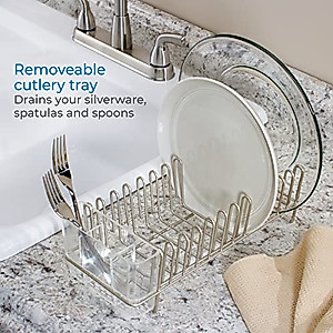 iDesign Metal Dish Drying Rack with Silverware Drainer, The Classico Collection – 12.5" x 5.5" x 4", Satin Silver