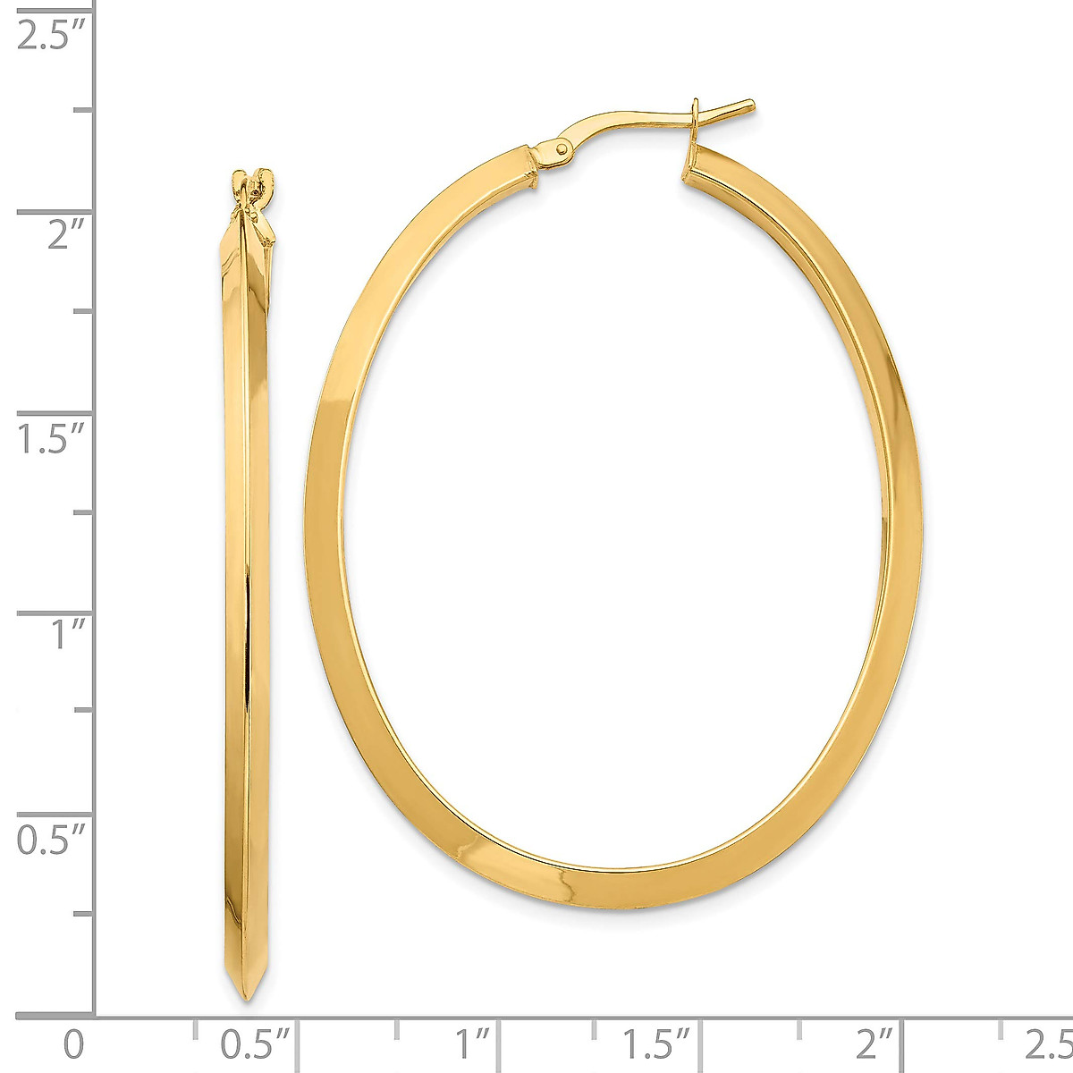 Avariah Solid 14K Yellow Gold Large 3mm Knife Edge Oval Hoop Earrings - 51.5mm
