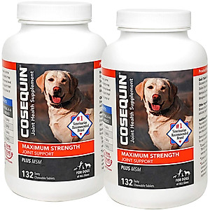 Nutramax Cosequin Maximum Strength Joint Health Supplement for Dogs - With Glucosamine, Chondroitin, and MSM, 2 Pack, 264 Total Chewable Tablets