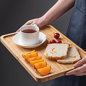 2 Pack Large Bamboo Serving Tray, 14.2''L x 9.4''W x 1''H and 11.8''L x 7.9''W *1''H, Portable Wooden Food Trays for Eating Dinner Breakfast Tea Snack Coffee Fruit Serving Trays