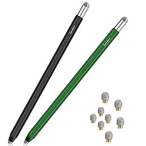 StylusHome Stylus for Touch Screens (2 Pcs), High Sensitivity 2 in 1 Fiber Tips Pen with 8 Extra Replaceable Tips, Stylus for iPad iPhone Tablets Samsung All Universal Touch Screen (Black & Green)