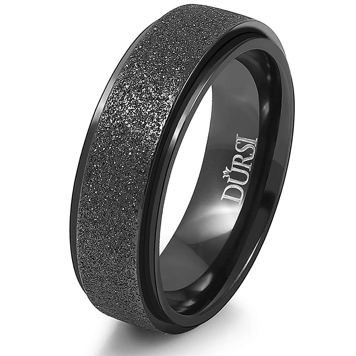 DURSI Spinner Ring for Women Men Fashion Stainless Steel Fidget Ring for Anxiety Sand Blast Finish 6MM / 8MM (Black 6mm, 4)