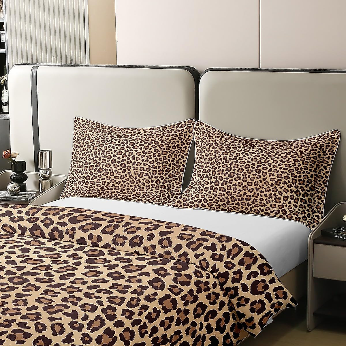 jejeloiu Leopard Print Duvet Cover 100% Cotton Queen Size Kids Cheetah Comforter Cover Set Safari Animal Bedding Cotton Duvet Cover Set Brown Black Bedspread Cover