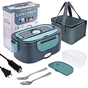 Samshow Electric Heating Lunch Box Food Heater/Warmer Portable Heated Lunch Boxes for Car truck and Home Work Adults Electric Lunch Box - Leak Proof, 1.5L Removable 304 Stainless Steel Container