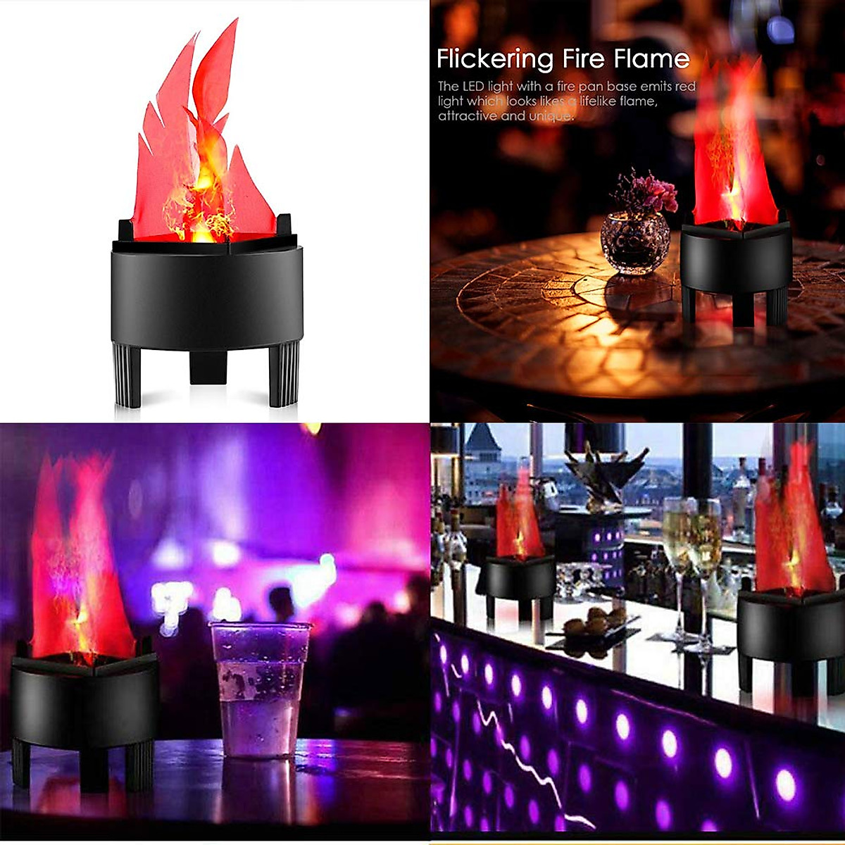 Homonic Led Fake Flame Lamp Mini 3D Flickering Fire Flame Light Electronic Night Light Prop Simulated Flame Lamp Realistic Silk Flame Effect for Christmas Indoor Campfire Party Decoration, US Plug