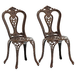 2pcs Crown Chair Needs Assembly Cast Aluminium Table and Chair Sets Outdoor Garden Patio Furniture Bistro Set Weatherproof with Timeless Design