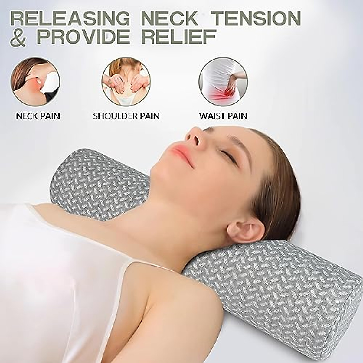 JOYENERGY Cervical Neck Roll Foam Pillow, Round Neck Support for Sleeping, Bolster with Removable Washable Cover, Ergonomical for Neck, Back, Legs, Ideal for Spine and Neck Support (4"x17")