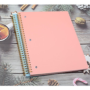 YIKANGHENG Tearable Loose-leaf Spiral Notebook, 2 Pcs 2 Color 3 Punch Design 10.5 Inch x 8.27 Inch Hard Plastic Cover 80 Sheets (160 Pages) 80 GSM for Study and Office Supplies (Blue and Pink)