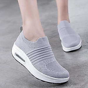 RiceelSor Women's Mesh Sock Walking Sneakers Air Cushion Slip On Breathable Non Slip Bring Arch Support Lightweight for Nursing Work Platform Loafers (Pink,4.5,Women,4.5)