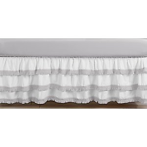 Sweet Jojo Designs Boho Bohemian Boy Girl Baby Crib Bed Skirt Nursery Dust Ruffle - Grey White Farmhouse Shabby Chic Designer Modern Minimalist Gray Ruffle Tassel Fringe Macrame Cotton Neutral Unisex