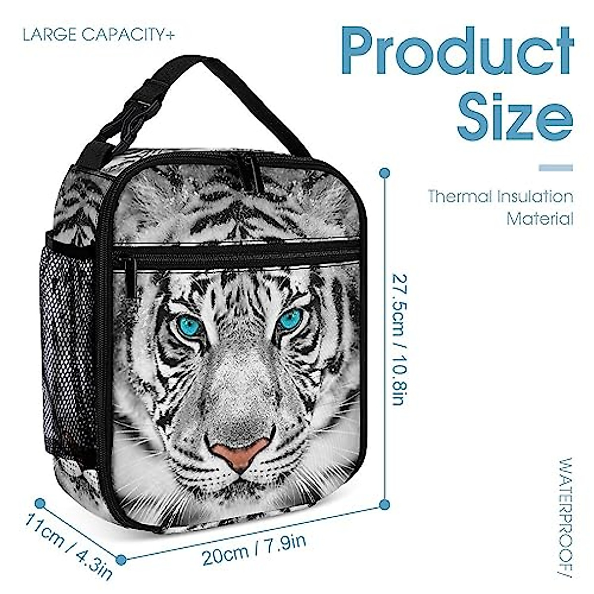 DTCCET White Tiger Backpack, Stylish Shoulders Backpack Classic Tiger Daypack with Multiple Pockets, Lightweight Laptop Bag (White Tiger)