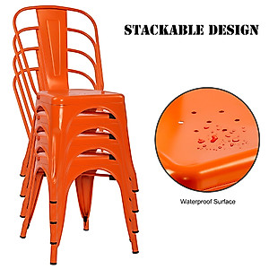 LSSBOUGHT Patio Dining Chairs Set of 4 Metal Chairs Indoor Outdoor Chairs Stackable Chairs for Kitchen, Dining Room, Bistro and Cafe (Orange)