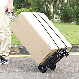 DricRoda Folding Hand Truck, 155lb Heavy Duty 4 Wheels Portable Luggage Cart, Lightweight Aluminum Foldable Carry-on Hand Trucks Dolly for Boxes and Parcels Moving, House or Office, Workshop Use