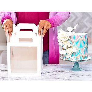 Gretel 25-Pack 8x8x8 in Cake Box for Tall Cakes With Window and Handle | 8 Inch Boxes | Disposable Cake Containers (25)