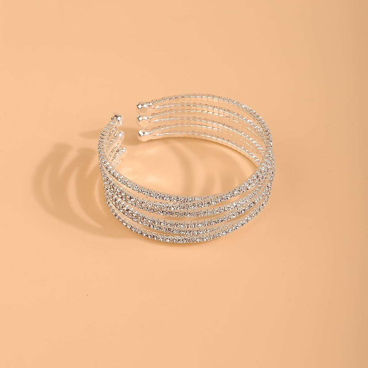 YERTTER Multi Row Layered Glitter Bracelets Cuff Bracelet Stretch Tennis Chain Rhinestone Adjustable Band Cuff Elastic Bangle 1920s Bridal Body Jewelry Accessories for Women and Girls Wedding (Cuff-3 Row Cross Silver)