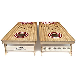 Cornhole Solutions Tournament Grade Cornhole Set - Includes Two 4'x2' Regulation Baltic Birch Cornhole Boards, 8 REC Cornhole Bags, and Carrying Case (Bowling, Red & Grey)