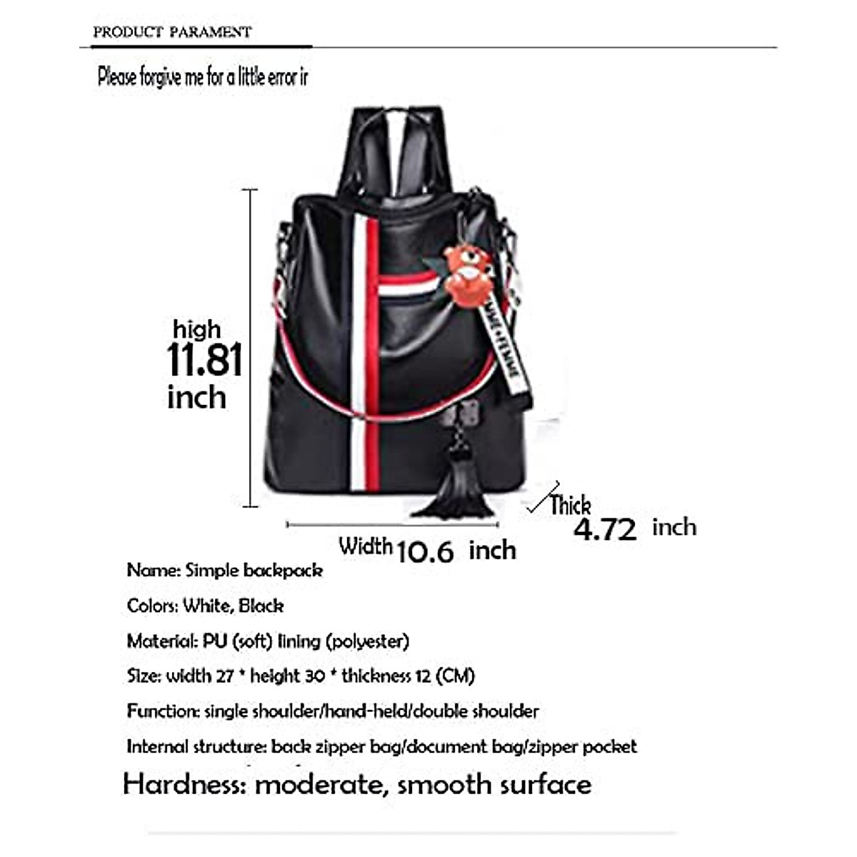 Heitiliamu Backpack handbag for woman large capacity leather shoulder bag cute girl mini backpack (black B)