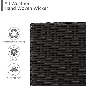 Fit Choice 2 Piece Wicker Patio Chaise Lounge Set, Patio Lounge Chair W/Wheels, 5 Adjustable Back Position, Pressure Relief Cushion, W/ 1 Tempered Glass Bistro Table Dark Grey