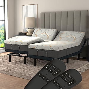 e3 Adjustable Bed Frame and 12 Inch Split California King Copper Infused Cool Memory Foam Mattress Medium Firm Feel CertiPUR-US Certified (Split California King)
