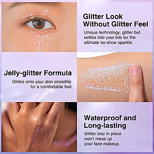 Melemando Holographic Body Glitter Gel 8 Colors Changing Ultra-fine Glitter Gel Long Lasting Waterproof Glitter Gel Makeup for Face Body Lip and Hair (Color 01)