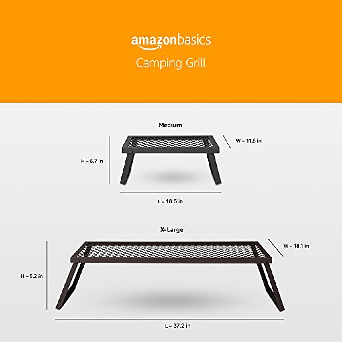 Amazon Basics Medium Portable Folding Camping Grill Grate - 18 x 12 x 7 Inches, Black Steel
