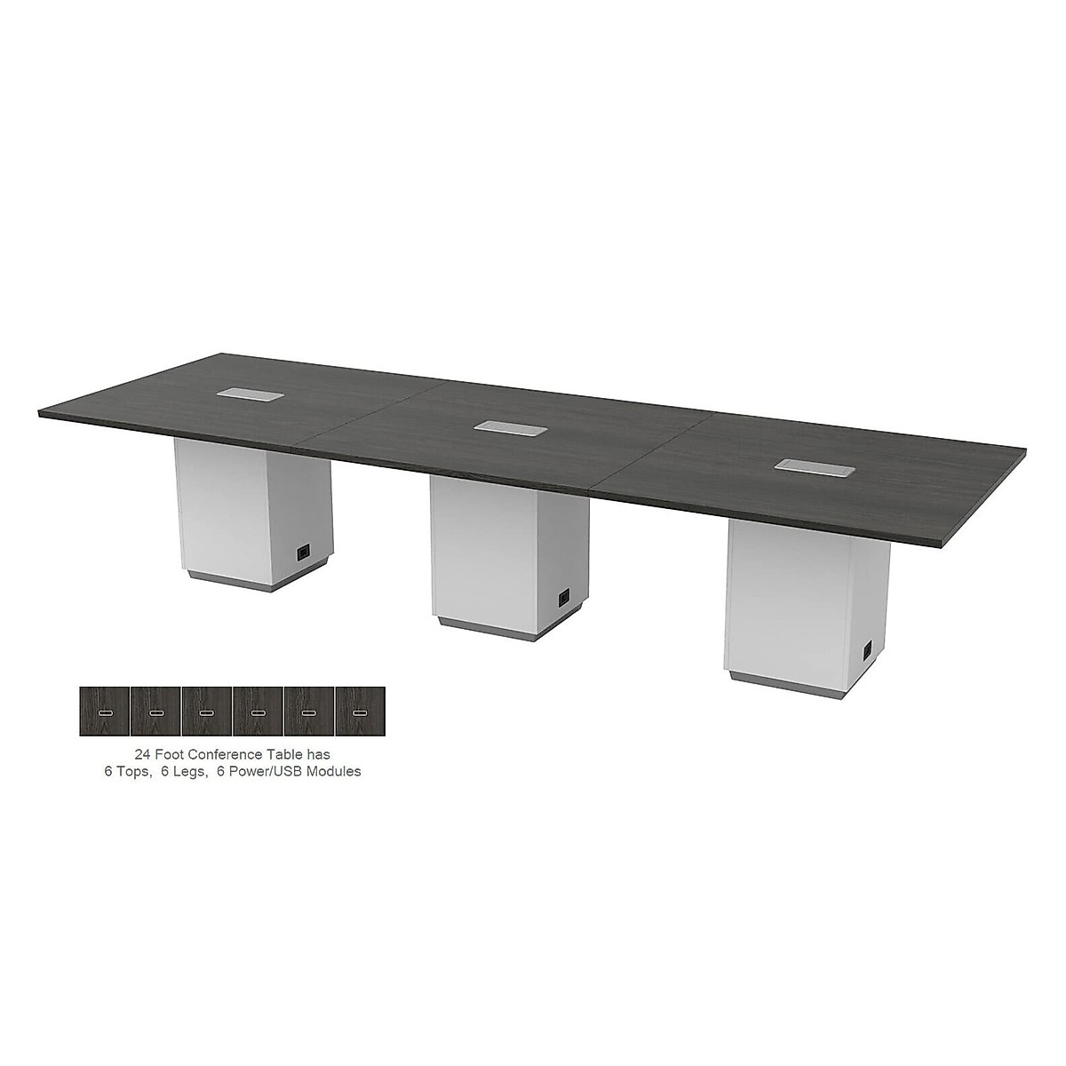 Thaweesuk Shop 24 FT Gray and White Finish High End Modern Executive Rectangle Shaped Conference Table Square Legs Grommets Racetrack Boardroom Meeting Room Desk Office Wood 288''L x 48''W x 30''H