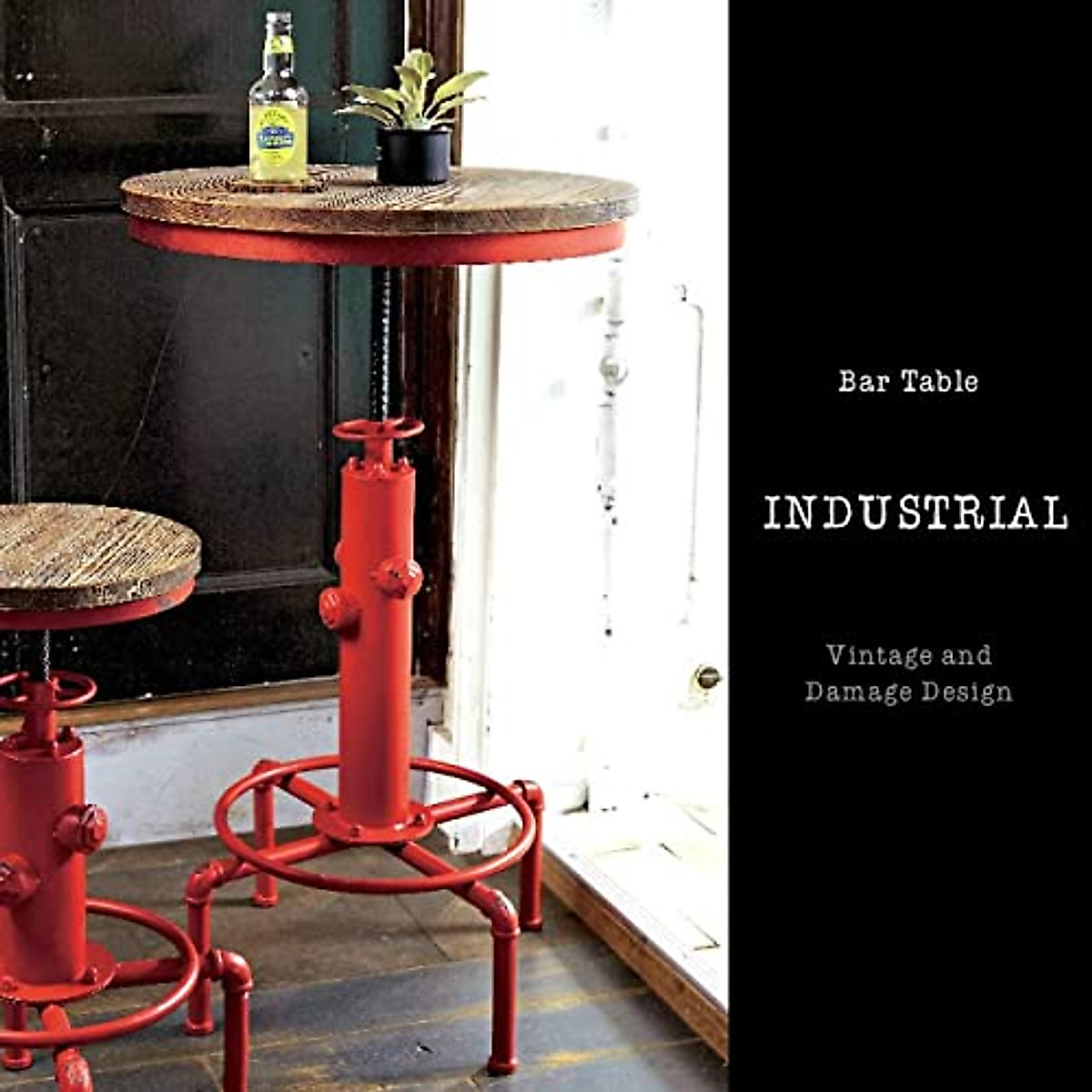 Topower 3 Piece Pub bar Set Vintage Industrial Round bar Table and Stools for 2, Height Adjustable Pub Table and stools Match bar Height and Counter Stool Antique Red(1 Table + 2 Chairs)