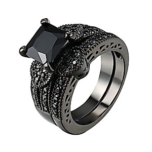 SEniutarm Engagement Love Rings Wedding Bands 2Pcs/Set Fashion Square Cubic Zircon Hearts Finger Rings Party Jewelry for Finger Rings DIY Jewelry Gifts - Black US 9