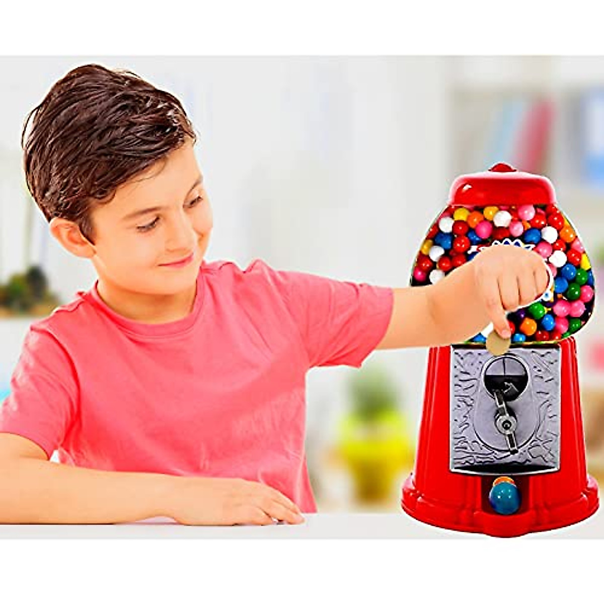 Gumball Machine for Kids 8.5" - Coin Operated Bubble Gum Machine and Toy Bank - Candy Machine Dispenser Includes 85 Gum Balls - Great Candy Dispenser Machine Gift Toys for Girls and Boys - 8.5" (Red)