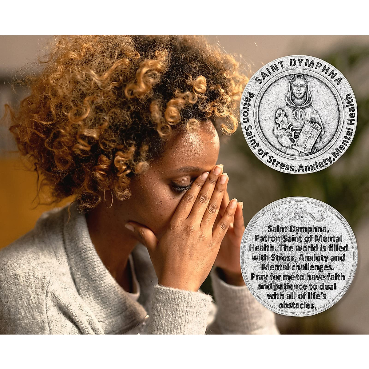 St St. Saint Dymphna Pocket Token Coin 1.2 with Prayer Catholic Patron Stress Anxiety Mental Health by Gifts Catholic, Inc.