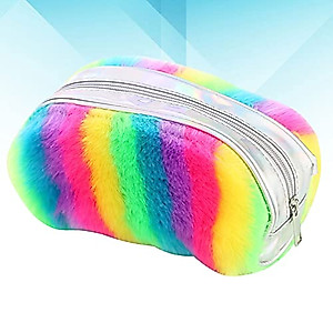 Plush Pencil Case Pen Bag: Zipper Rainbow Pencil Pouch Make Up Cosmetic Bag Stationary Organizers for Girls Boys Home School