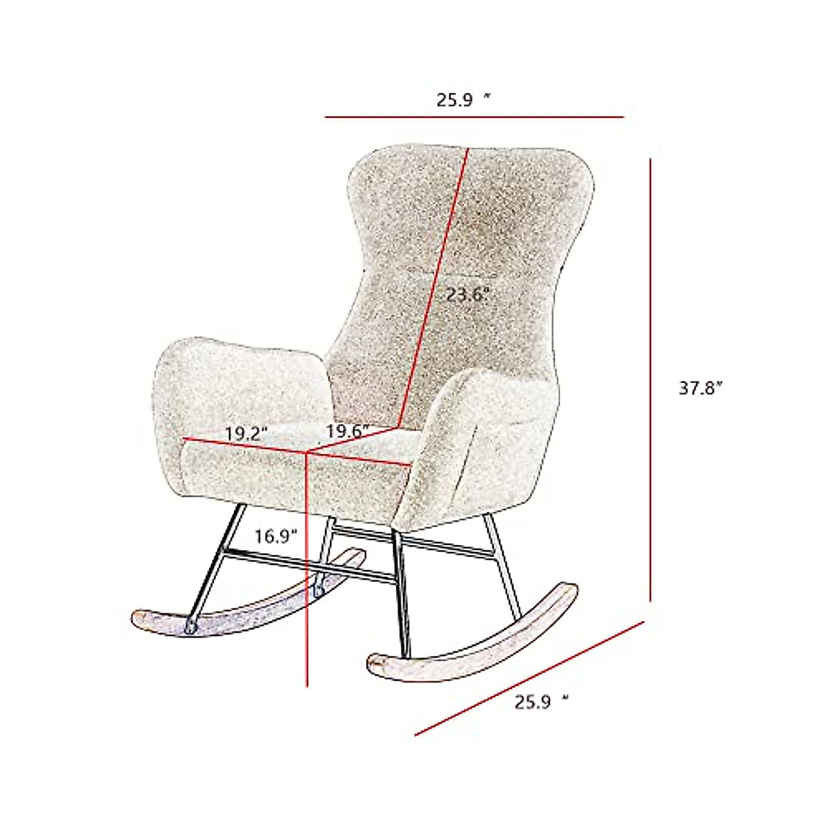 Recaceik Rocking Chair, Modern Teddy Fabric Rocker Glider Chair with High Backrest and Armrest, Comfy Side Chair Bedroom Living Room Chair Armchair, 2 Handy Pockets, Metal Frame, Wood Leg(Beige)