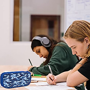 Camo Pencil Case Box, Large Capacity Blue Pencil Bag Pouch Marker Organizer with 2 Compartments & Durable Zipper, Cool Stationary for Primary Middle High School College Office